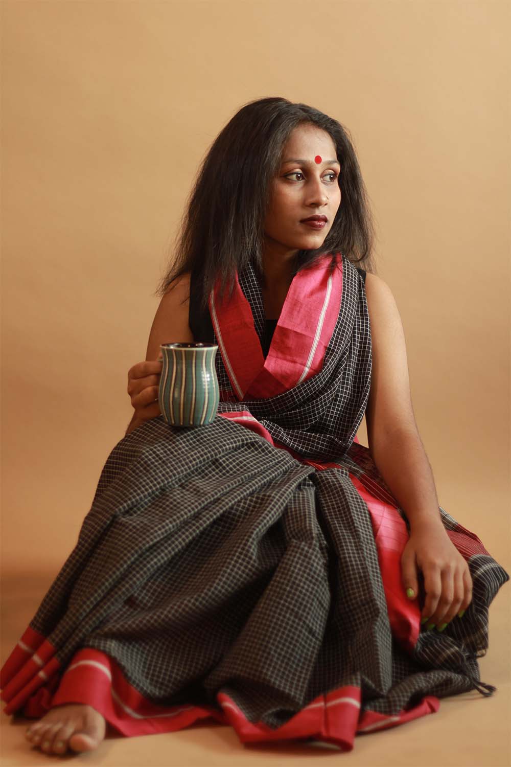 Patteda Anchu Saree in Noir with Rouge – Spoil Me Silly by Sonali